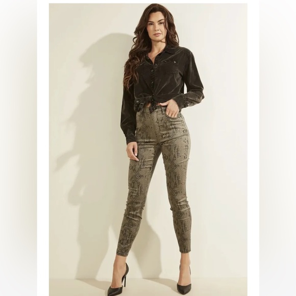 Guess | Pants & Jumpsuits | Nwt Guess High Rise Coated Animal Print ...